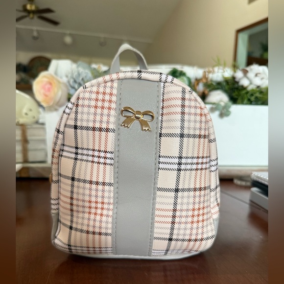 Bags | New Ladiesgirls Mini Cell Phone Pursebackpack Grey Plaid | Poshmark